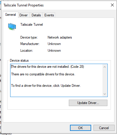 Windows shows no driver for Tailscale interface, `STATUS_PNP_NO_COMPAT_DRIVERS` · Issue #6752 ...