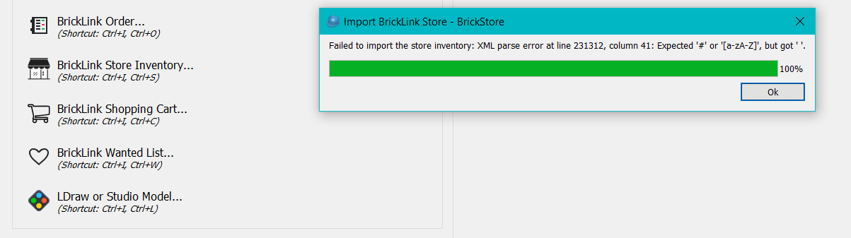 Help, please - Fail to import... XML parse error at line... · Issue #573 · rgriebl/brickstore ...