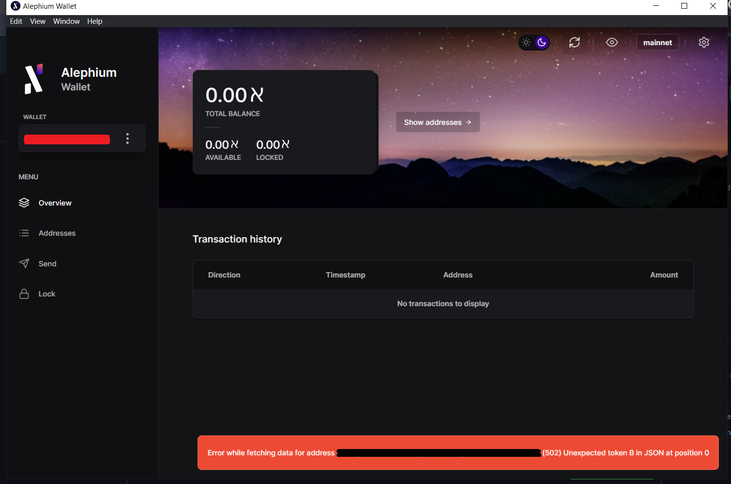 Error While Fetching Data For Address Wallet 502 Unexpected Token B In Json At Position 0