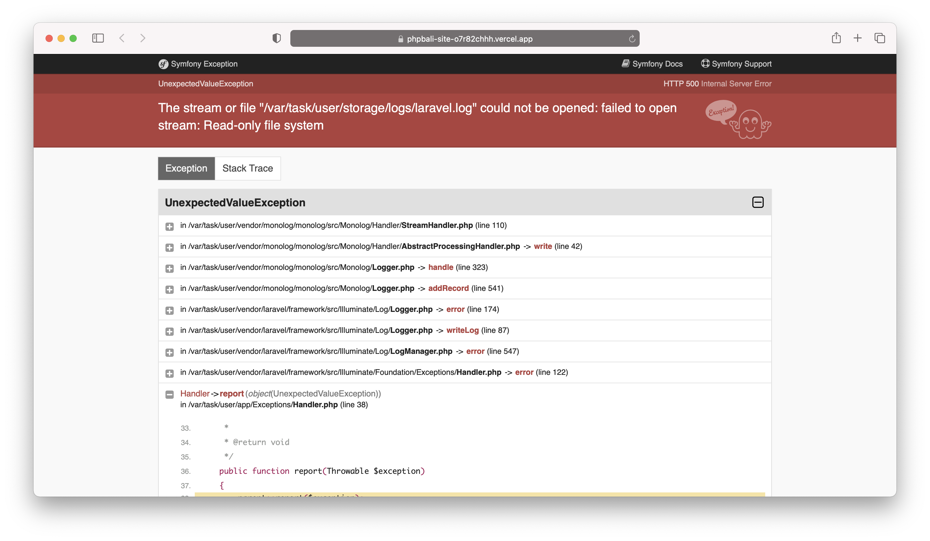 Logs laravel log Could Not Be Opened Issue 140 Vercel community 