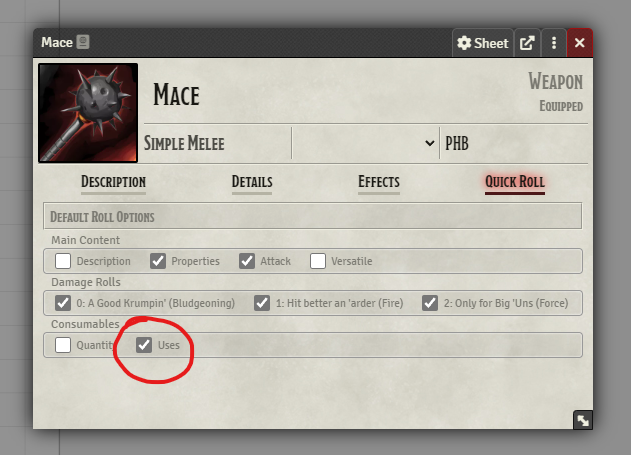 [BUG] Quick Roll not consuming item charges · Issue #35 · MangoFVTT/fvtt-ready-set-roll-5e · GitHub