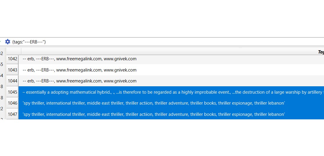 I added some unique tags -- erb -- AND ---ERB--- when i search for them i get them and lots of ...