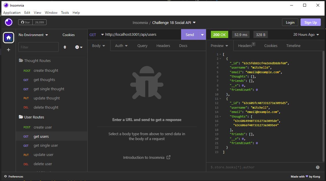 GitHub - mjkonkel/social-api: Challenge 18 NoSQL: Social Network API