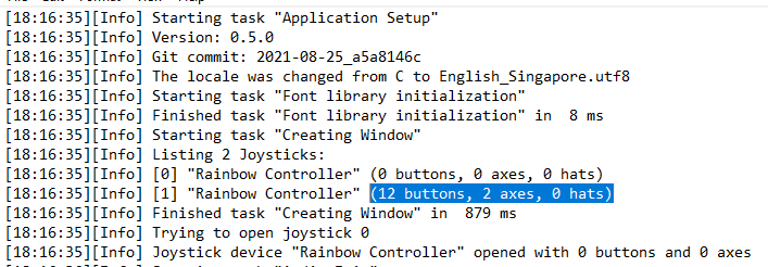 2 "Rainbow Controller" drivers detected, but the first one has (0 buttons, 0 axes, 0 hats ...