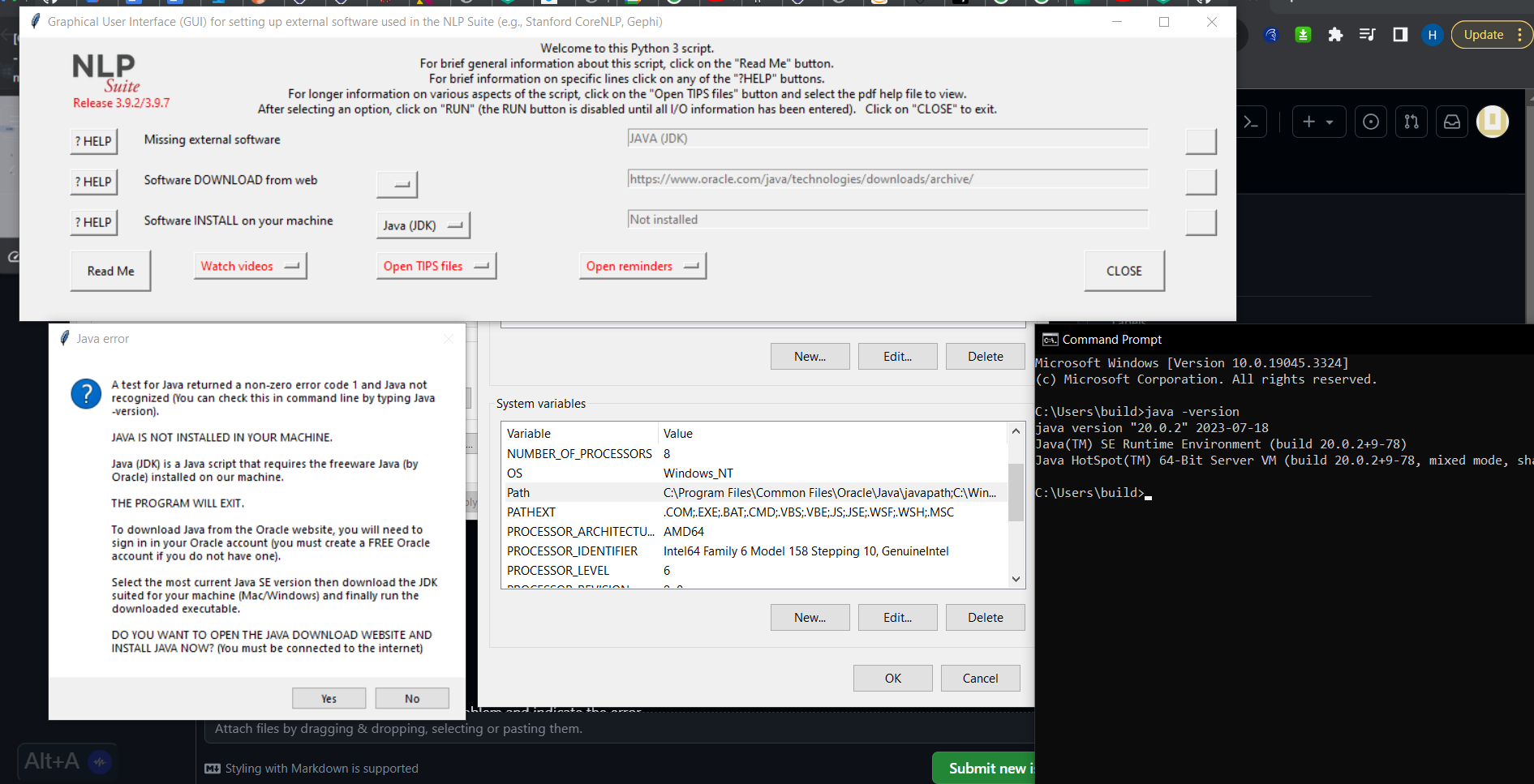 [BUG]: Java not detected on my machine · Issue #1151 · NLP-Suite/NLP-Suite · GitHub