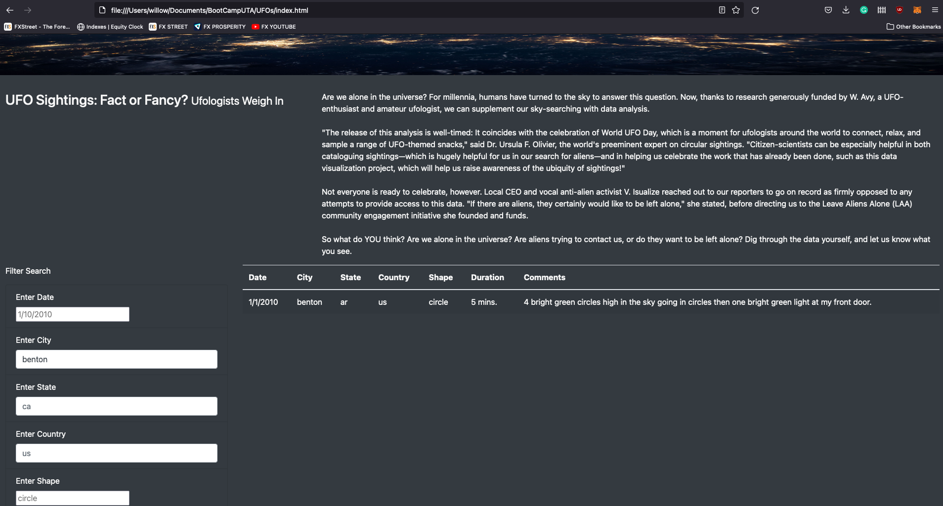 GitHub - willowjl/UFOs