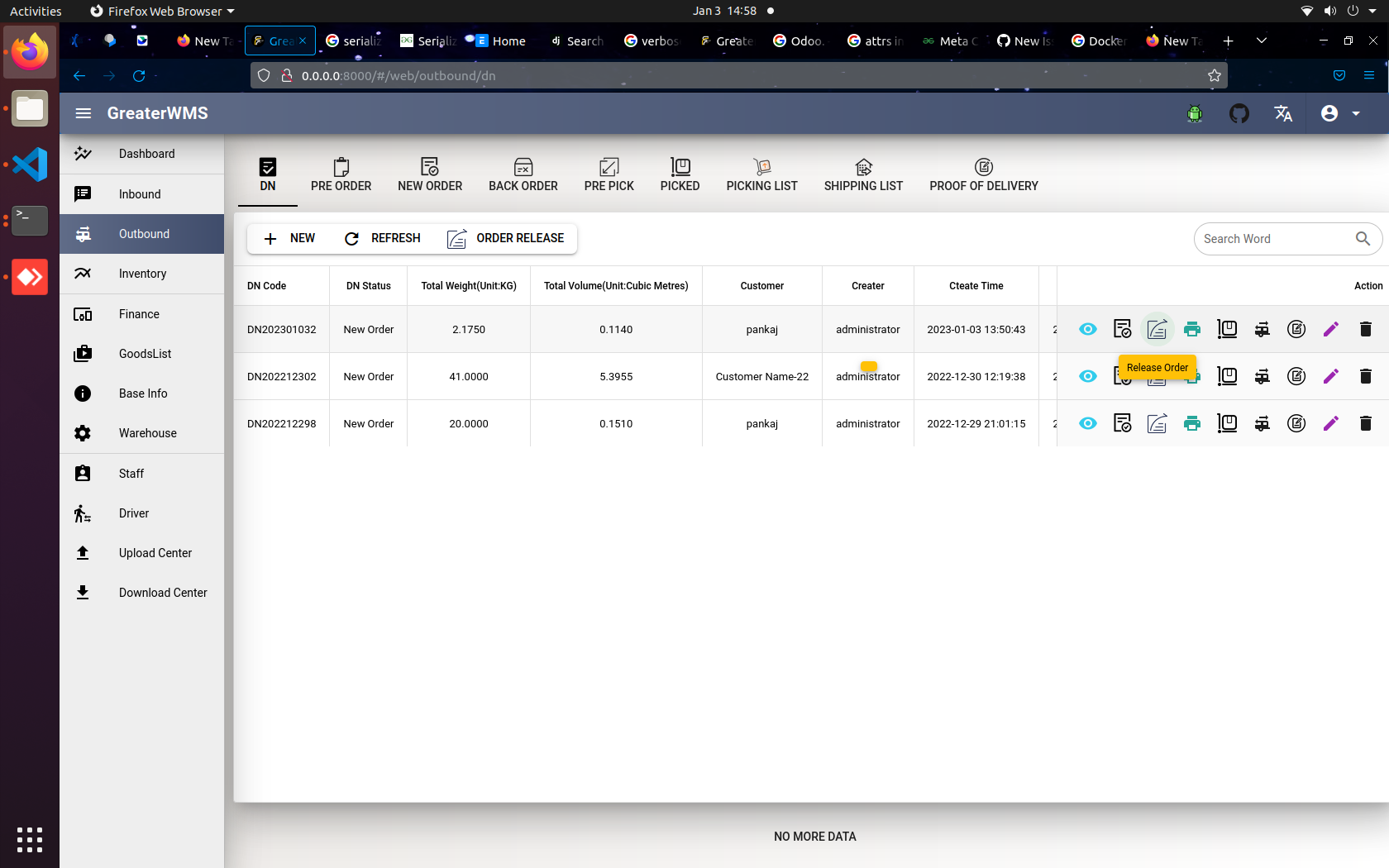 Data cannot add into Pre pick after order releasing in Outbound.. data ...