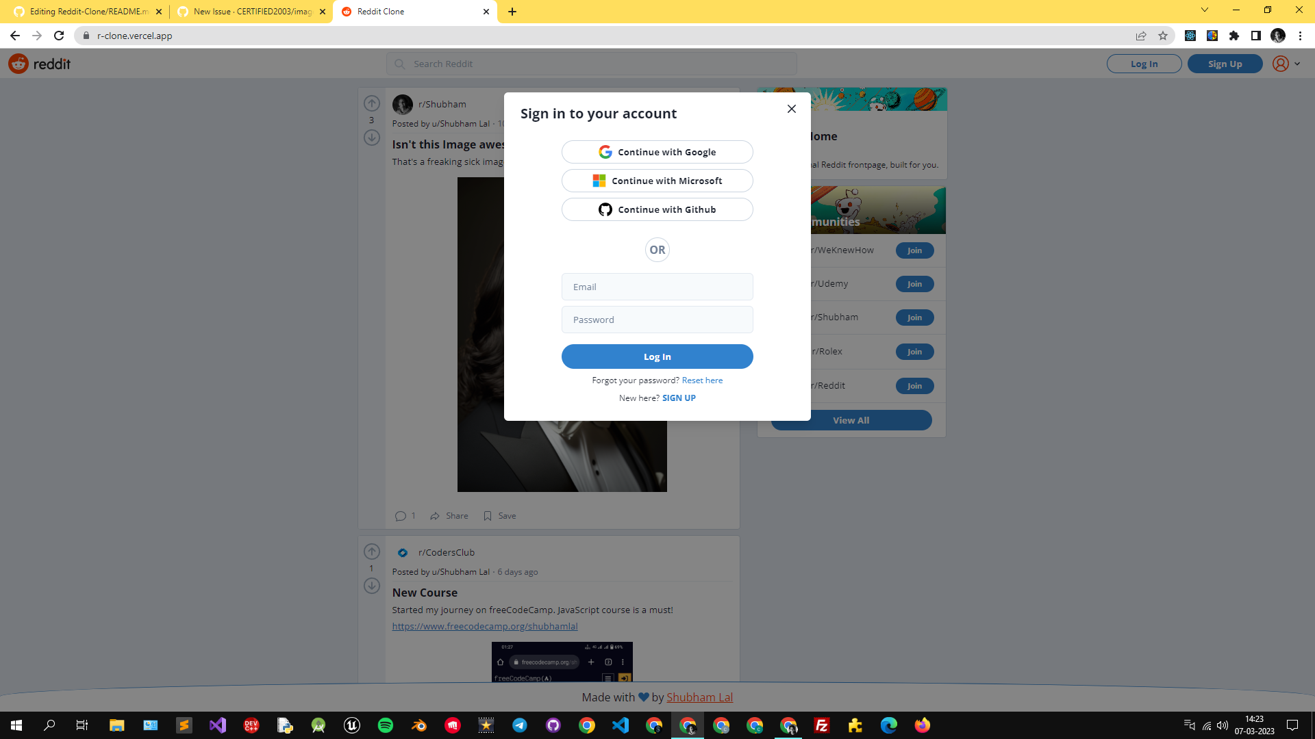 GitHub - Shubham-Lal/Reddit-Clone: Redesigned Reddit Clone with support ...