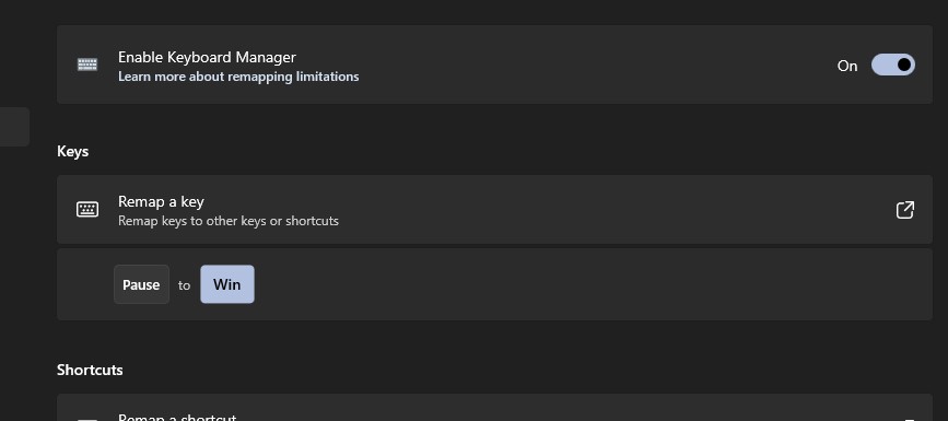 Remapping Win to Pause does not work · Issue #20016 · microsoft/PowerToys · GitHub