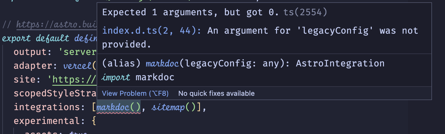 Markdoc: 'An argument for 'legacyConfig' was not provided.' in astro.config.ts · Issue #6993 ...