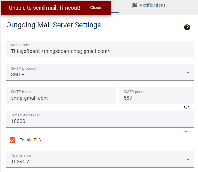 [Question] Unable to sent mail: Timeout! Outgoing Mail GMAIL Setup. · Issue #9566 · thingsboard ...