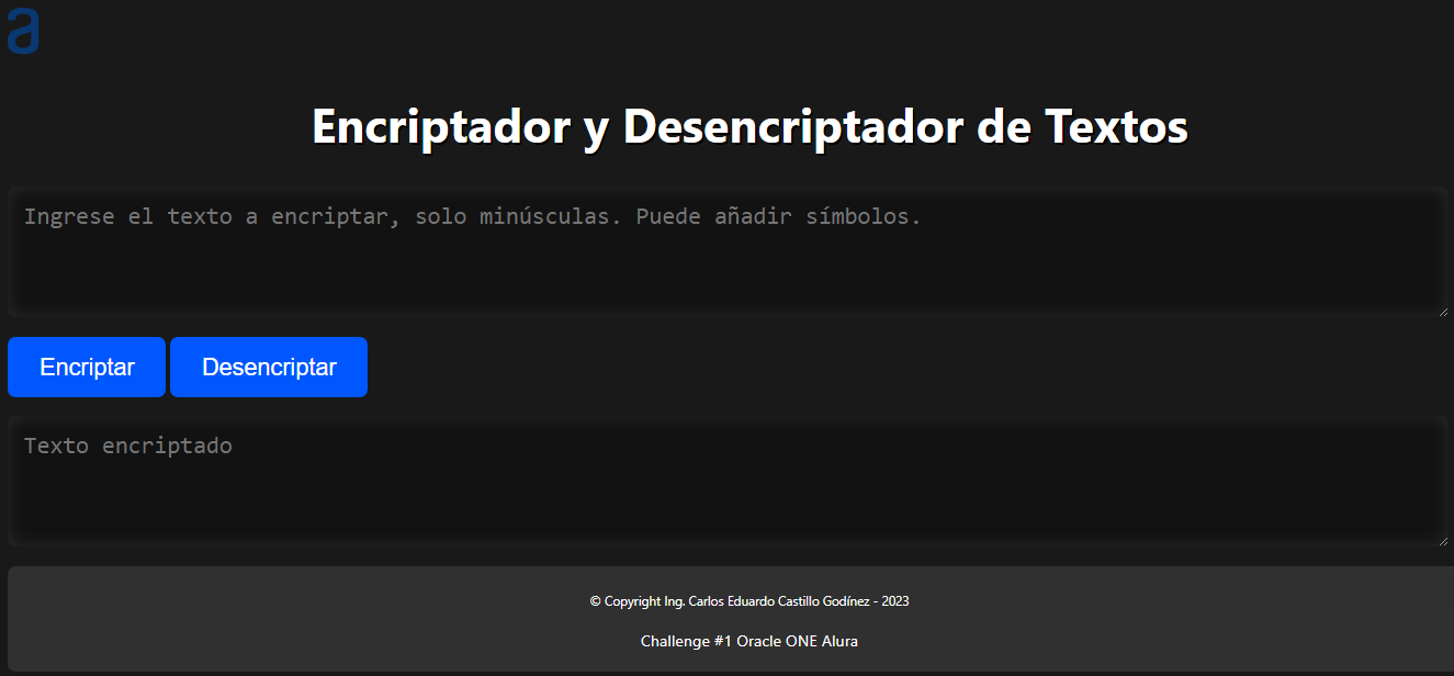 GitHub - CharlieCode117/Sprint-01-Encriptador-de-Texto: Challenge #1 del programa Oracle ONE G4 ...