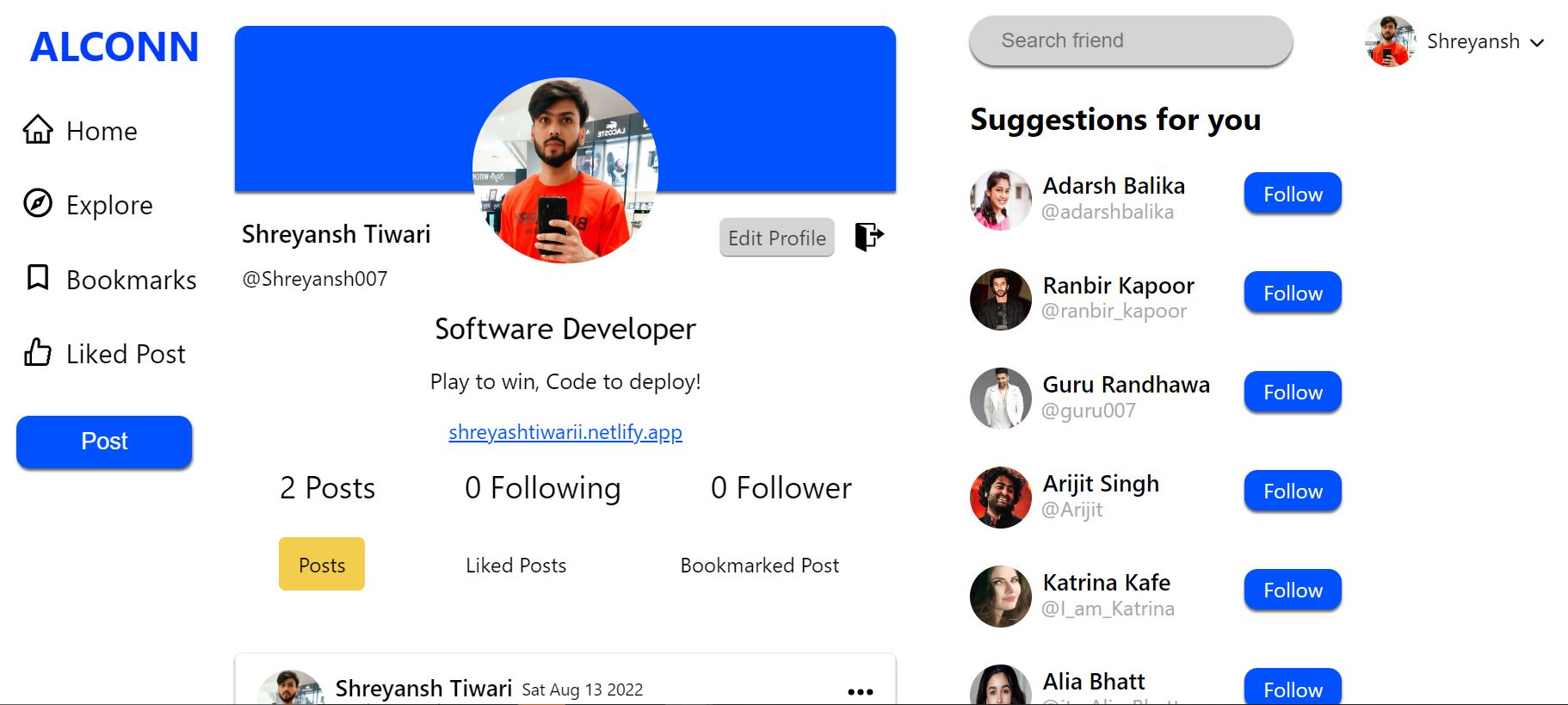 GitHub - Shreyannsh/ALCONN: ALCONN is a modern day Social Media App to connect with people. Hang ...