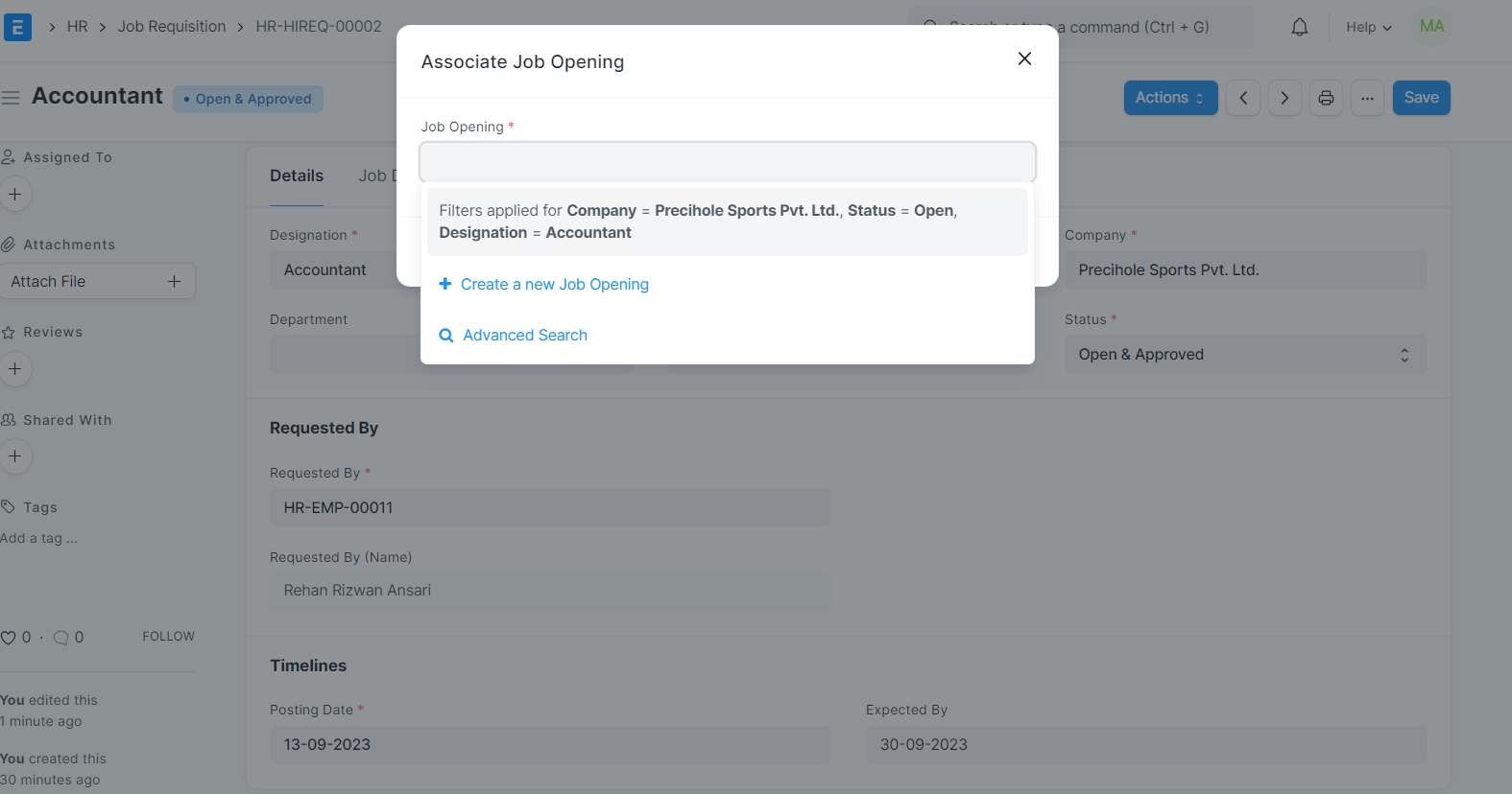 Job Opening Creation · Issue 863 · Frappe Hrms · Github