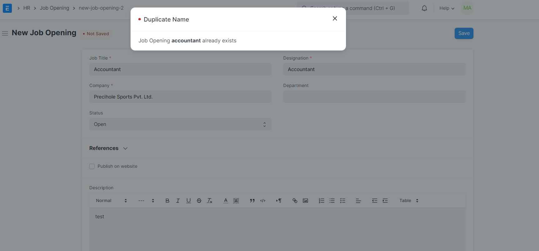 Job Opening Creation · Issue #863 · frappe/hrms · GitHub