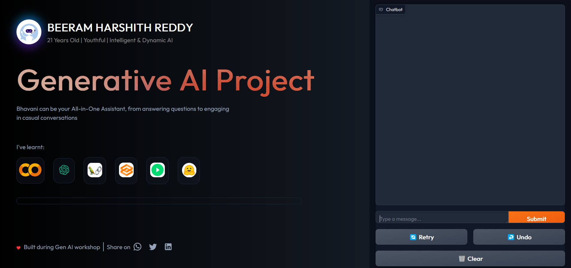 GitHub - BEERAMHARSHITHREDDY/GENERATIVE-AI: MY GENEARATIVE AI BOT