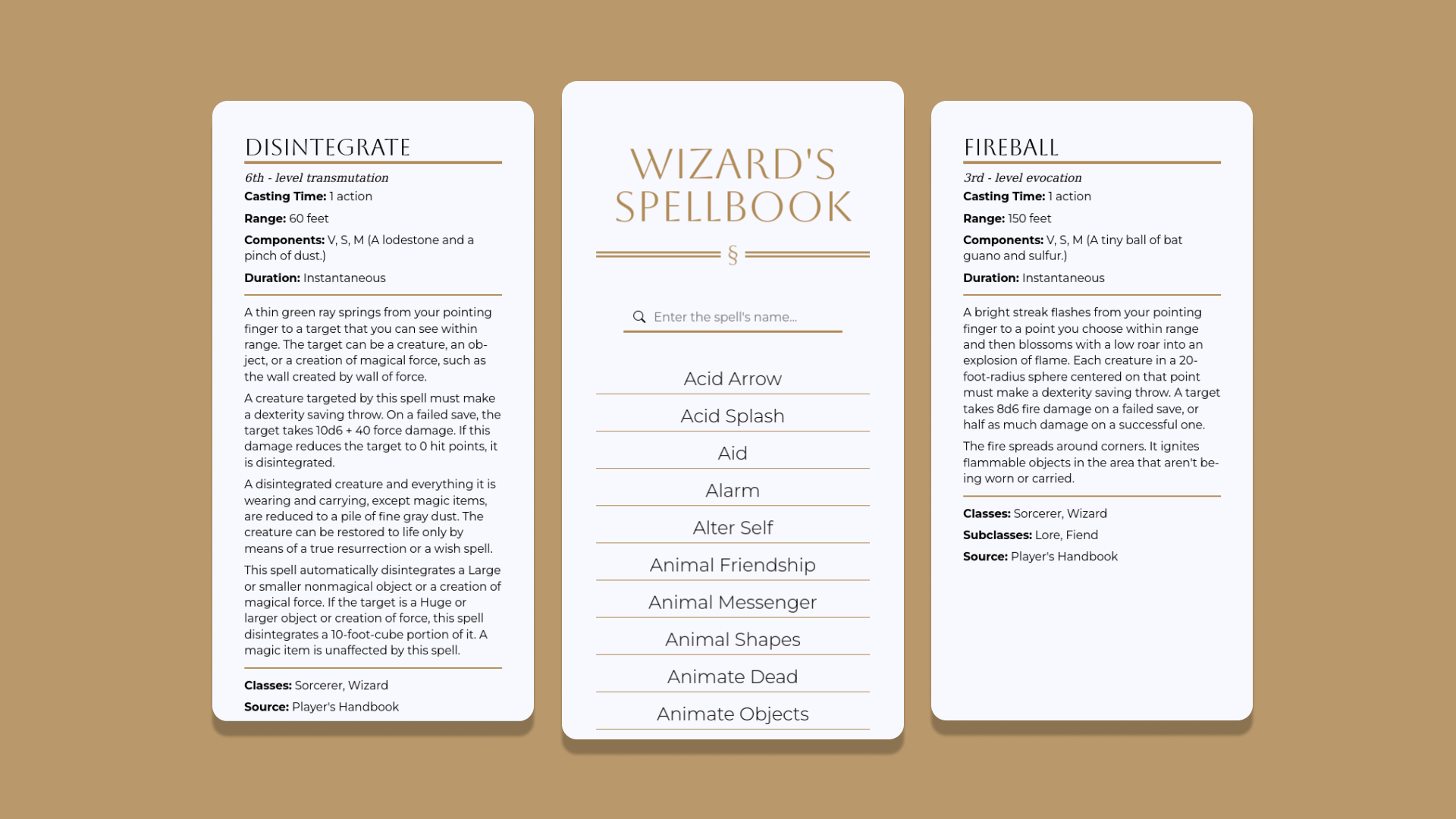 GitHub - gperezdev/wizards-spellbook: D&D 5e PHB spells
