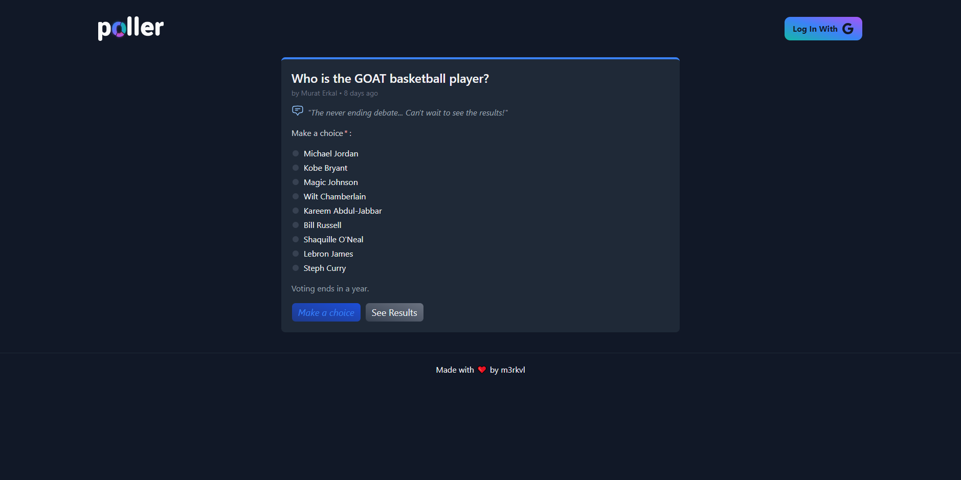 GitHub - m3rkvl/poller: An app for creating, voting on, seeing the results of, and managing polls...