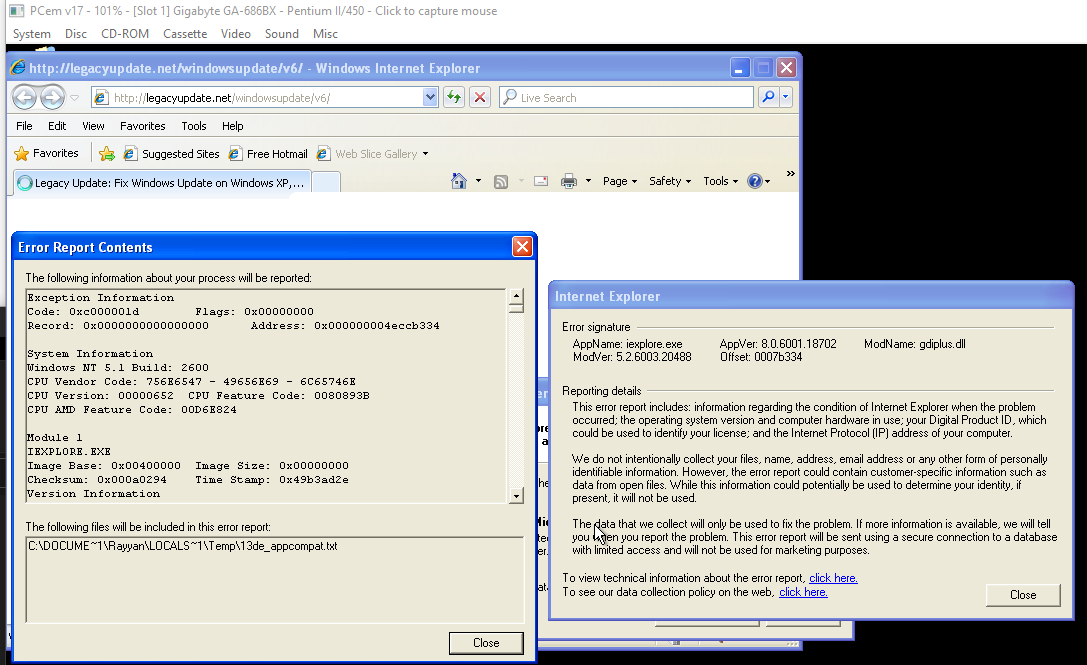 LegacyUpdate website crashes Internet Explorer 8 - Windows XP · Issue ...