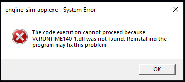 The code execution cannot proceed because VCRUNTIME140_1.dll was not found. Reinstalling the ...