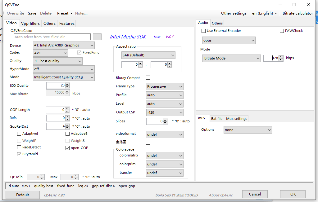 The ARC a380 outputs av1 through the QSV plug-in in aviutl. Why is the speed slow? · Issue #88 ...