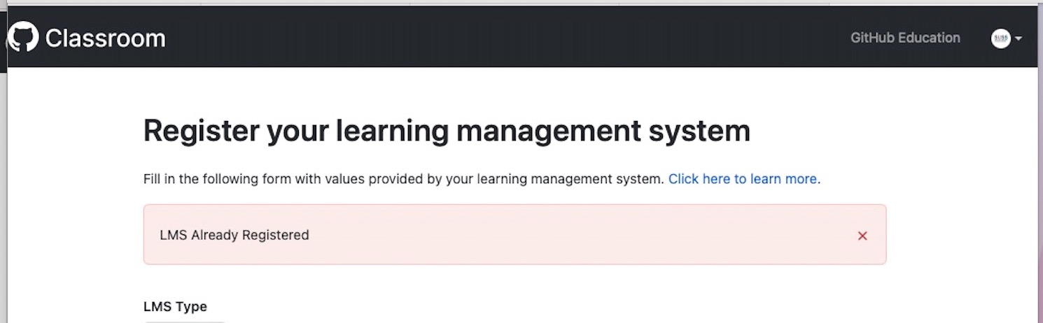 LMS not properly registered with GitHub Classroom · community · Discussion #43281 · GitHub