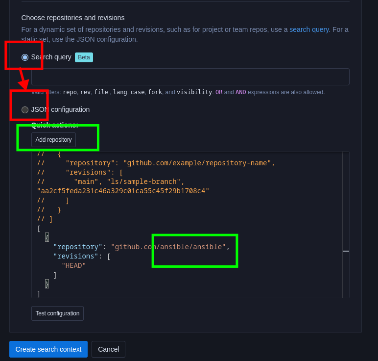 Search contexts: creating a JSON-based context fails · Issue #49978 · sourcegraph/sourcegraph ...