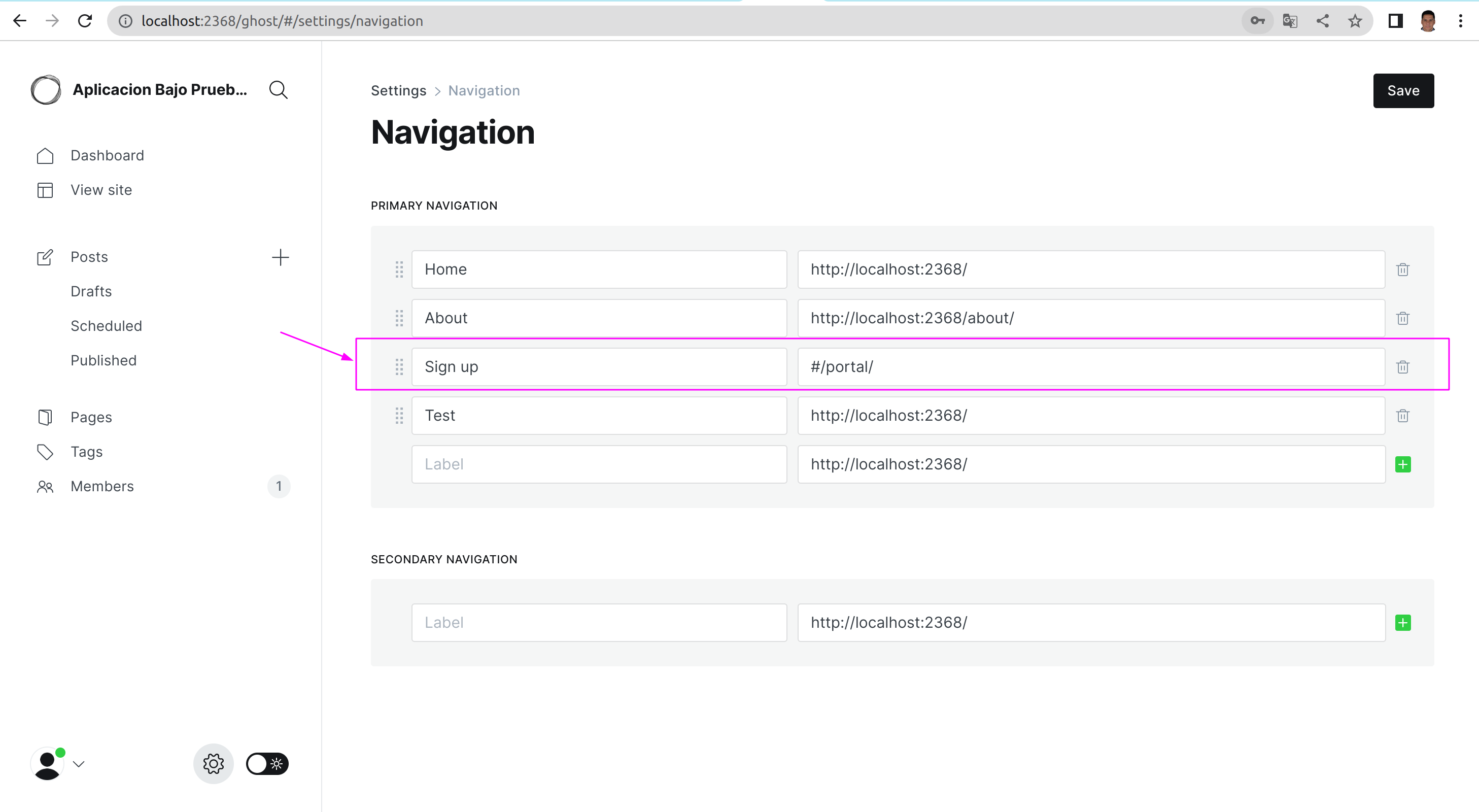 Al desplazar una opción de navegación secundaria a primaria lo permite pero al devolverla no lo ...