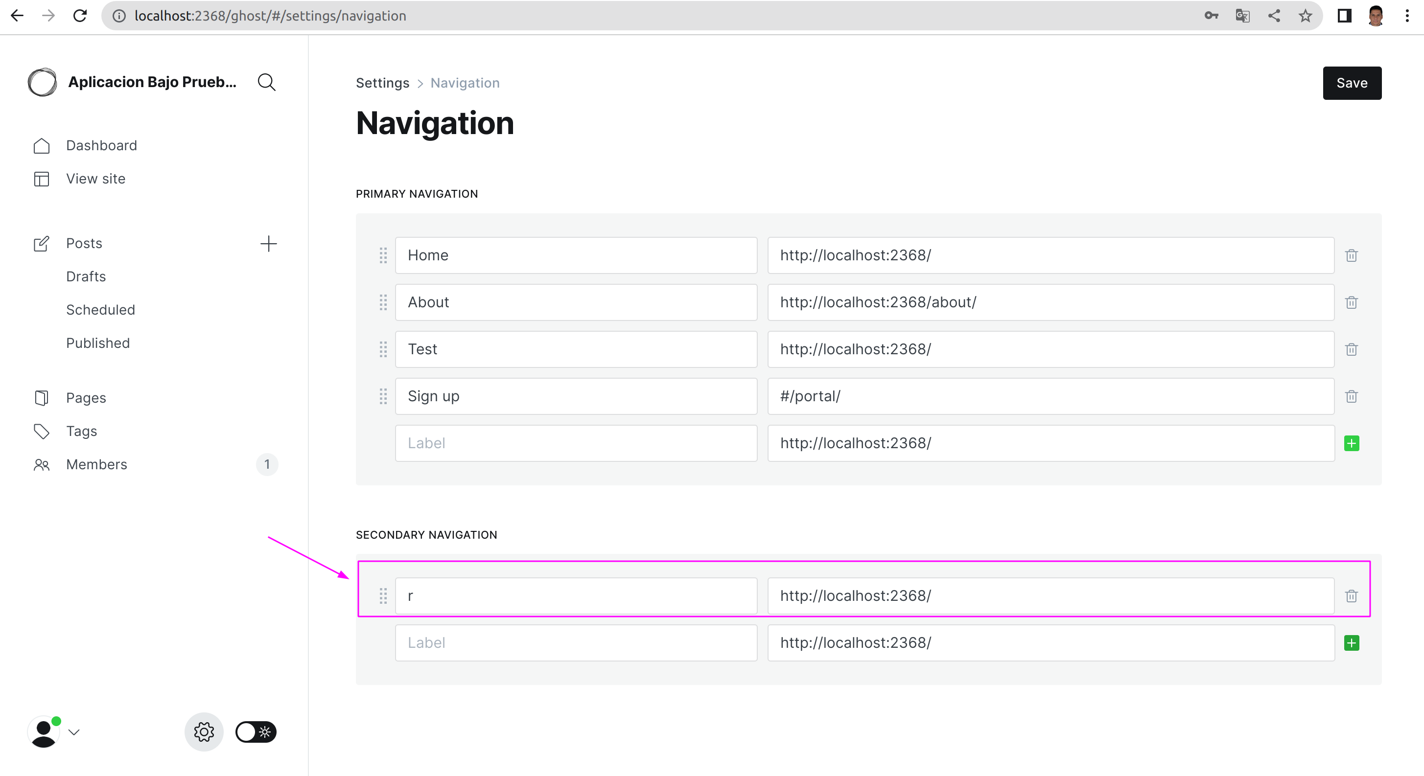 Al desplazar una opción de navegación secundaria a primaria lo permite pero al devolverla no lo ...