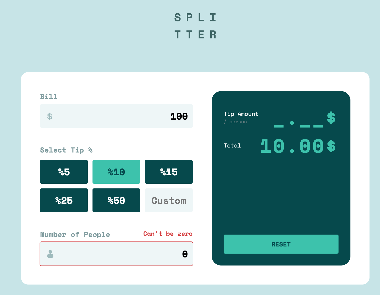 GitHub - KrmKayabasi/FrontendMentor_TipCalculator: It's a solution of Frontend Mentor Project ...