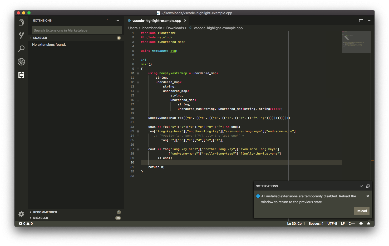 C++ syntax highlighting broken after (const char *)[] · Issue #76225 ...