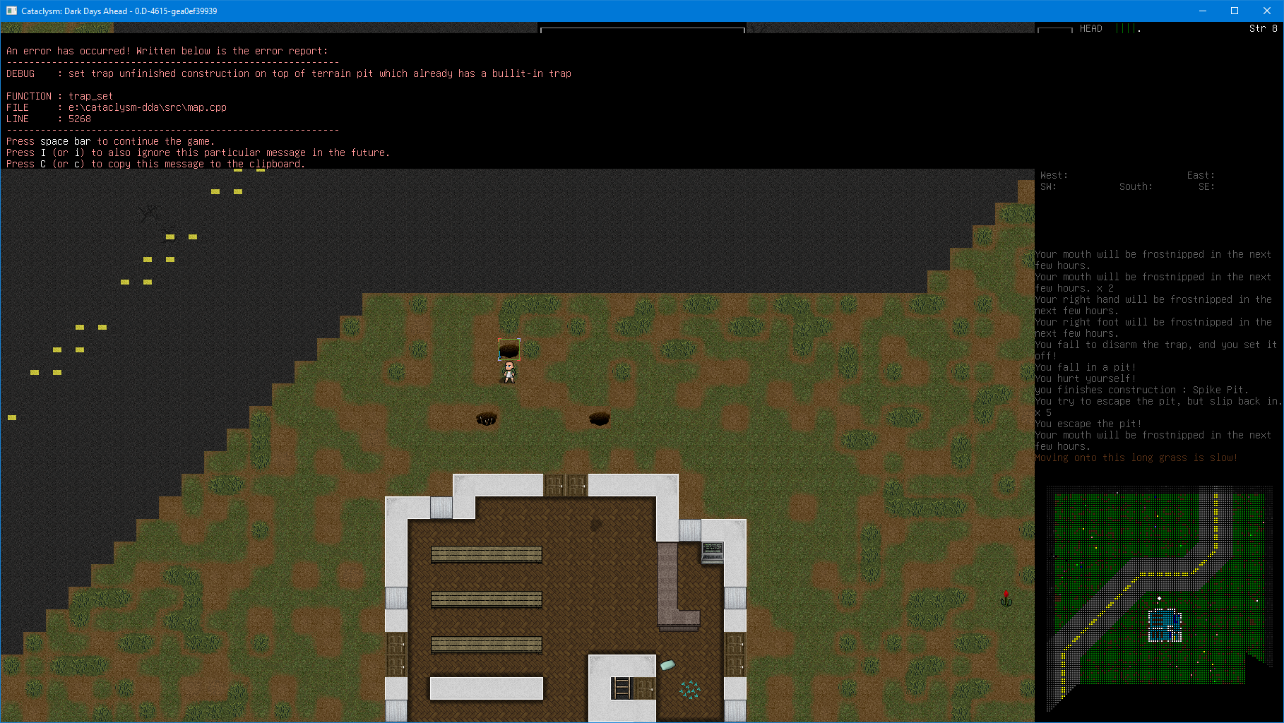 Starting to build spike pit leads to numerous erros and hurting youself ...