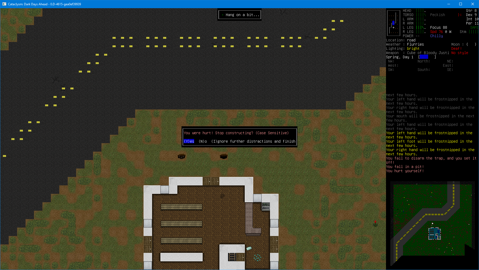 Starting to build spike pit leads to numerous erros and hurting youself ...