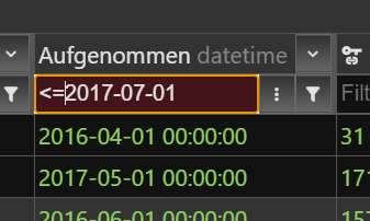 BUG: Filtering with datetime-columns does not work with filter types after (>=) and before