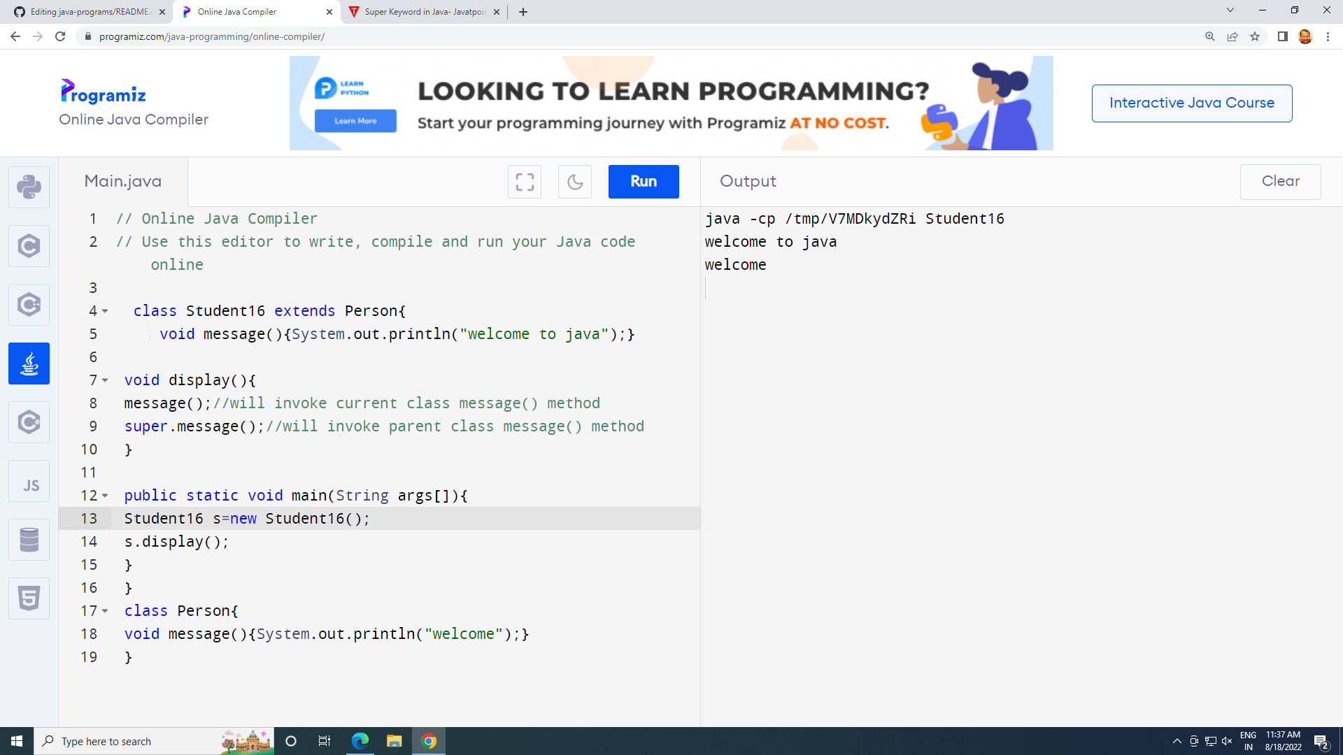 GitHub - sselva11/java-programs: snapshots for program output
