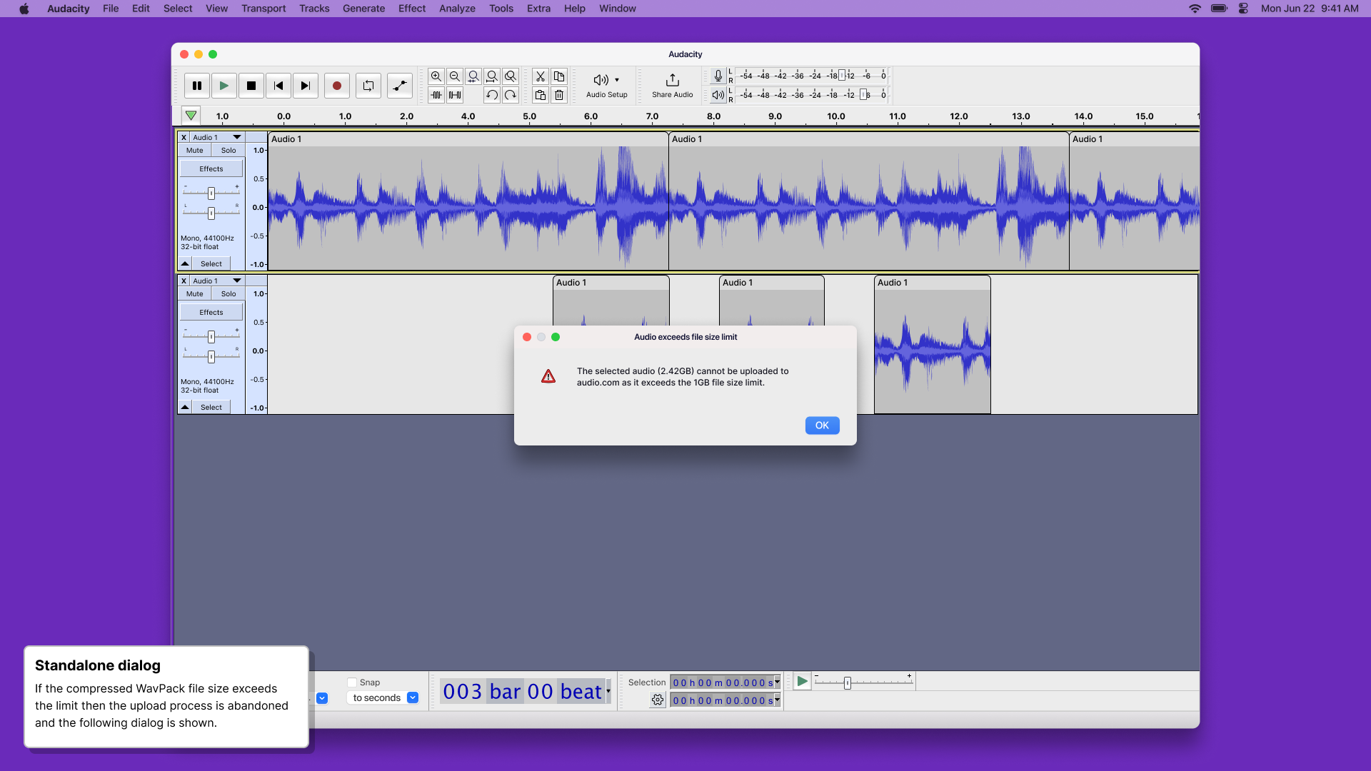 Uploaded audio exceeds file size limit · Issue #4234 · audacity/audacity · GitHub