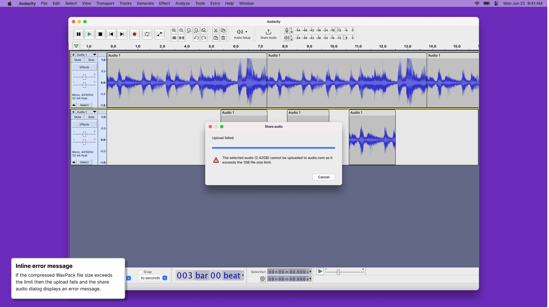 Uploaded audio exceeds file size limit · Issue #4234 · audacity/audacity · GitHub