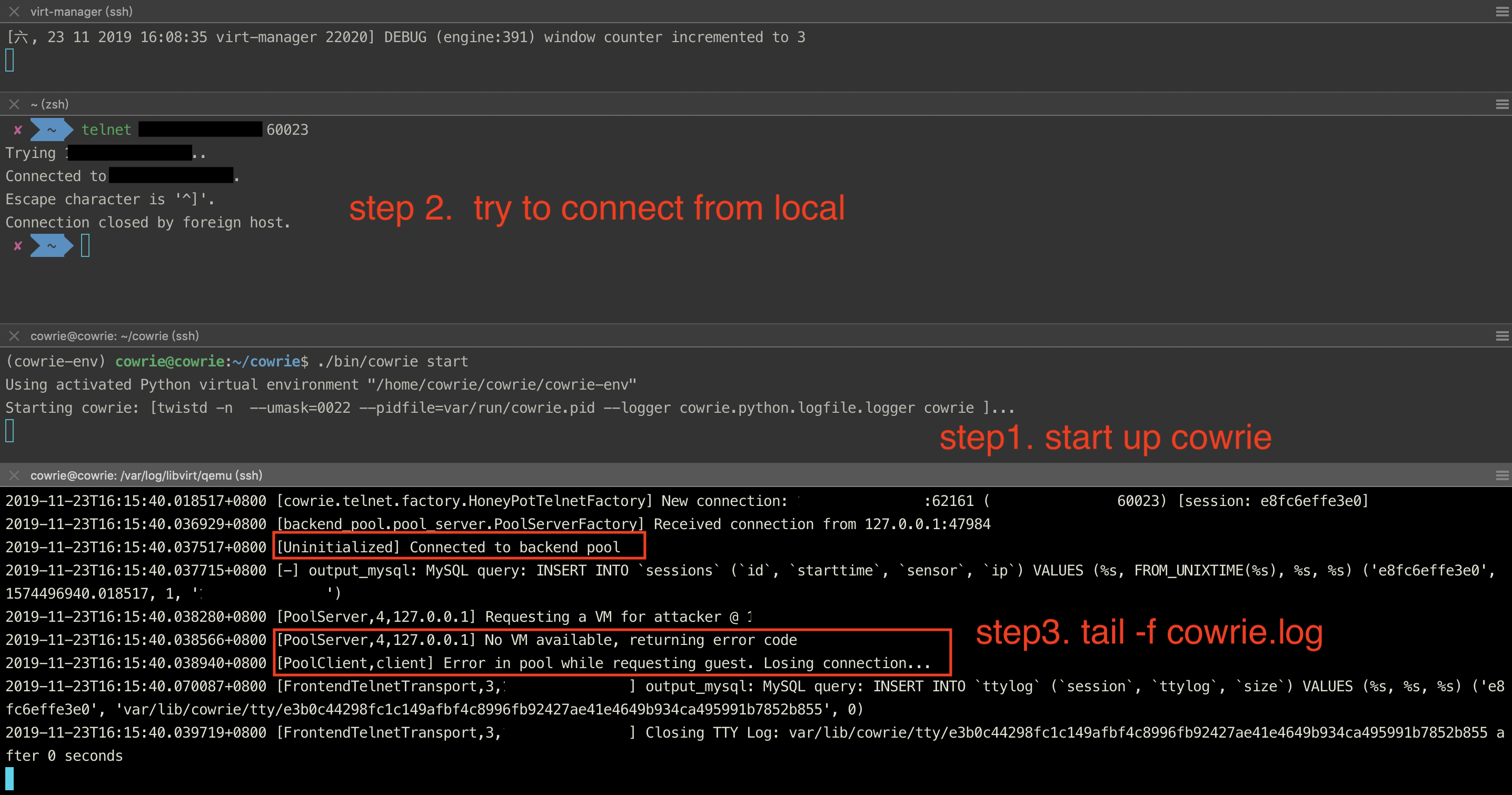 Cannot telnet login to guest vm · Issue #1274 · cowrie/cowrie · GitHub