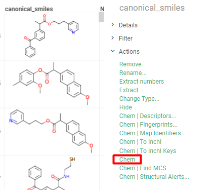 Chem: remove 'Chem' item from Property Pane | Actions · Issue #1306 · datagrok-ai/public · GitHub