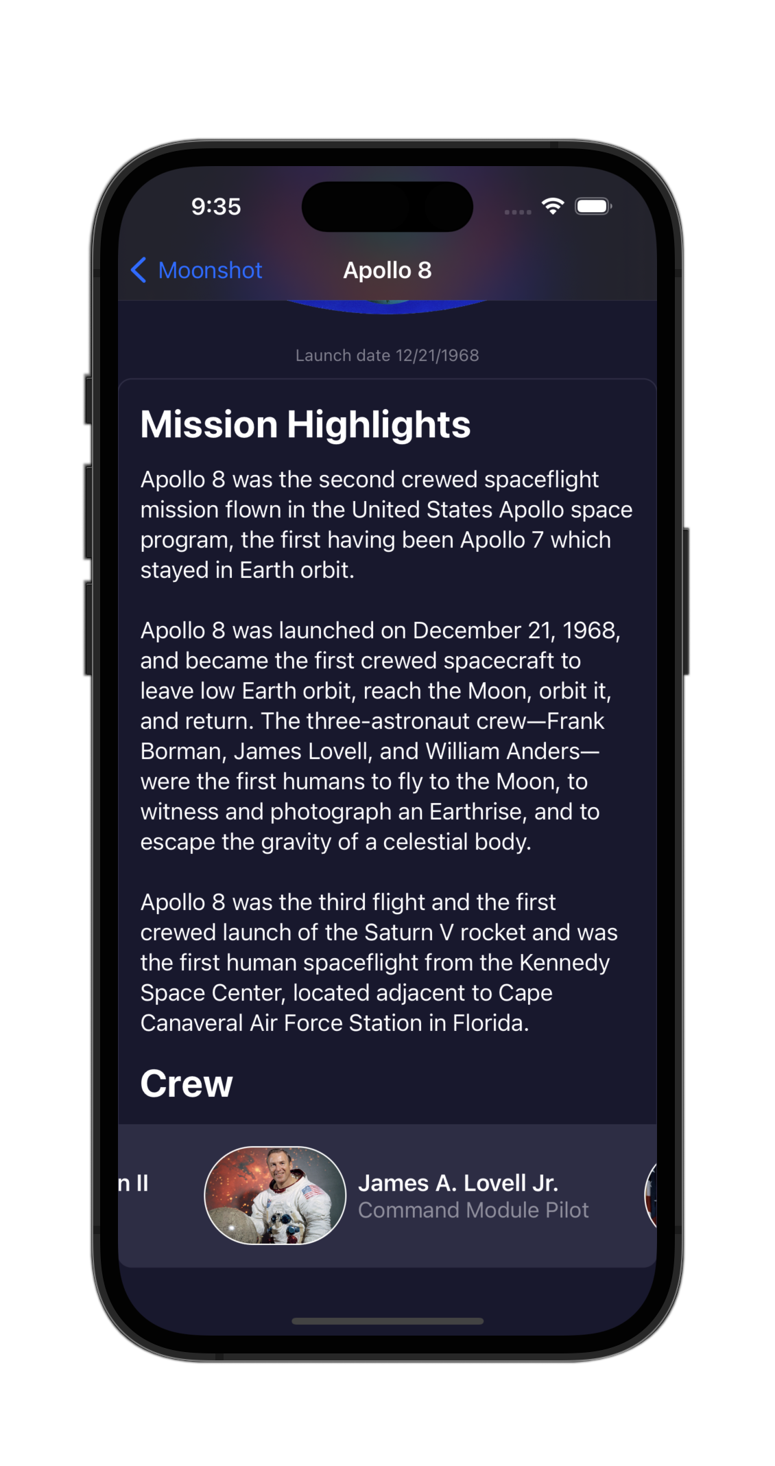 GitHub - stusiojan/Moonshot: Multiple view app containing information about Apollo missions
