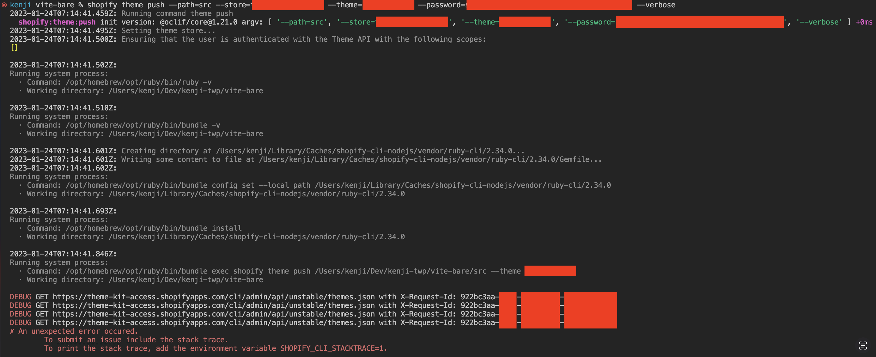 Bug Password Flag Error With `shopify Theme Dev` And `push` Commands 2735