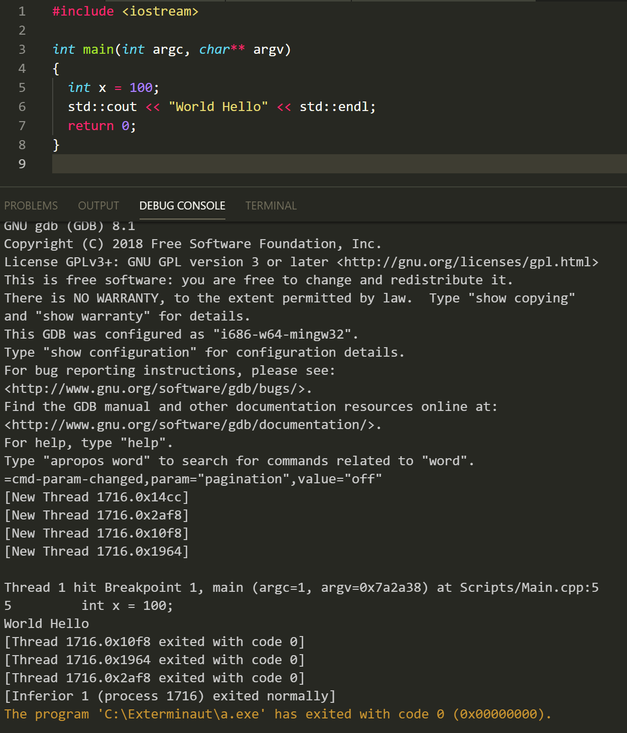 First line of code inside main() treated as a breakpoint, cannot remove ...