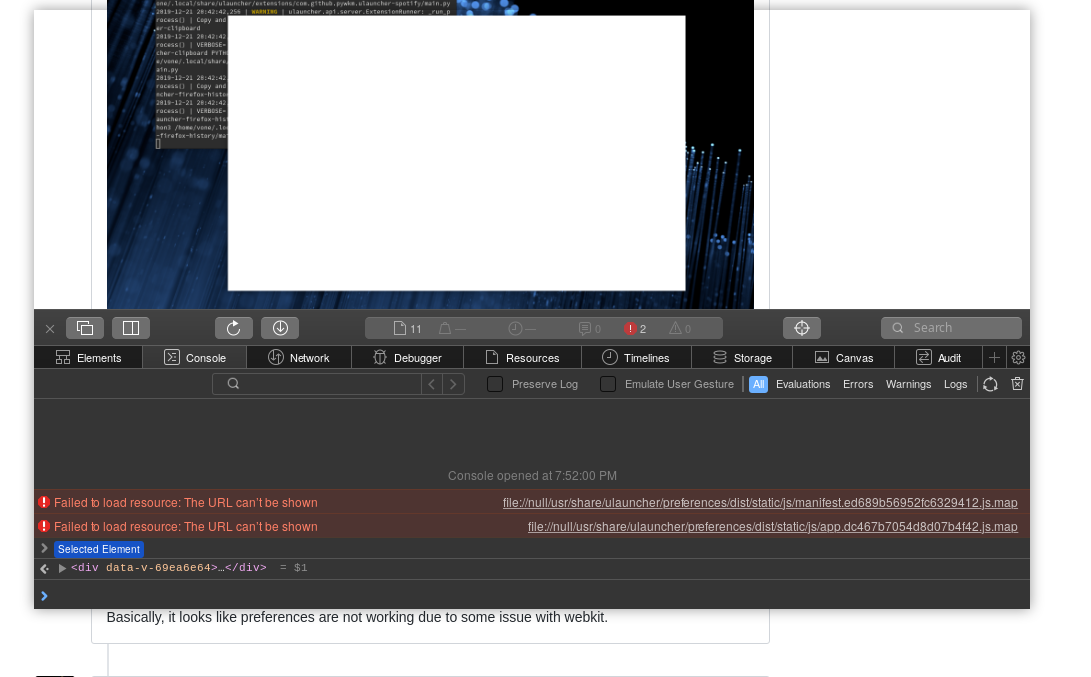 Error opening file /usr/share/ulauncher/preferences/dist/index.html: No such file or directory ...