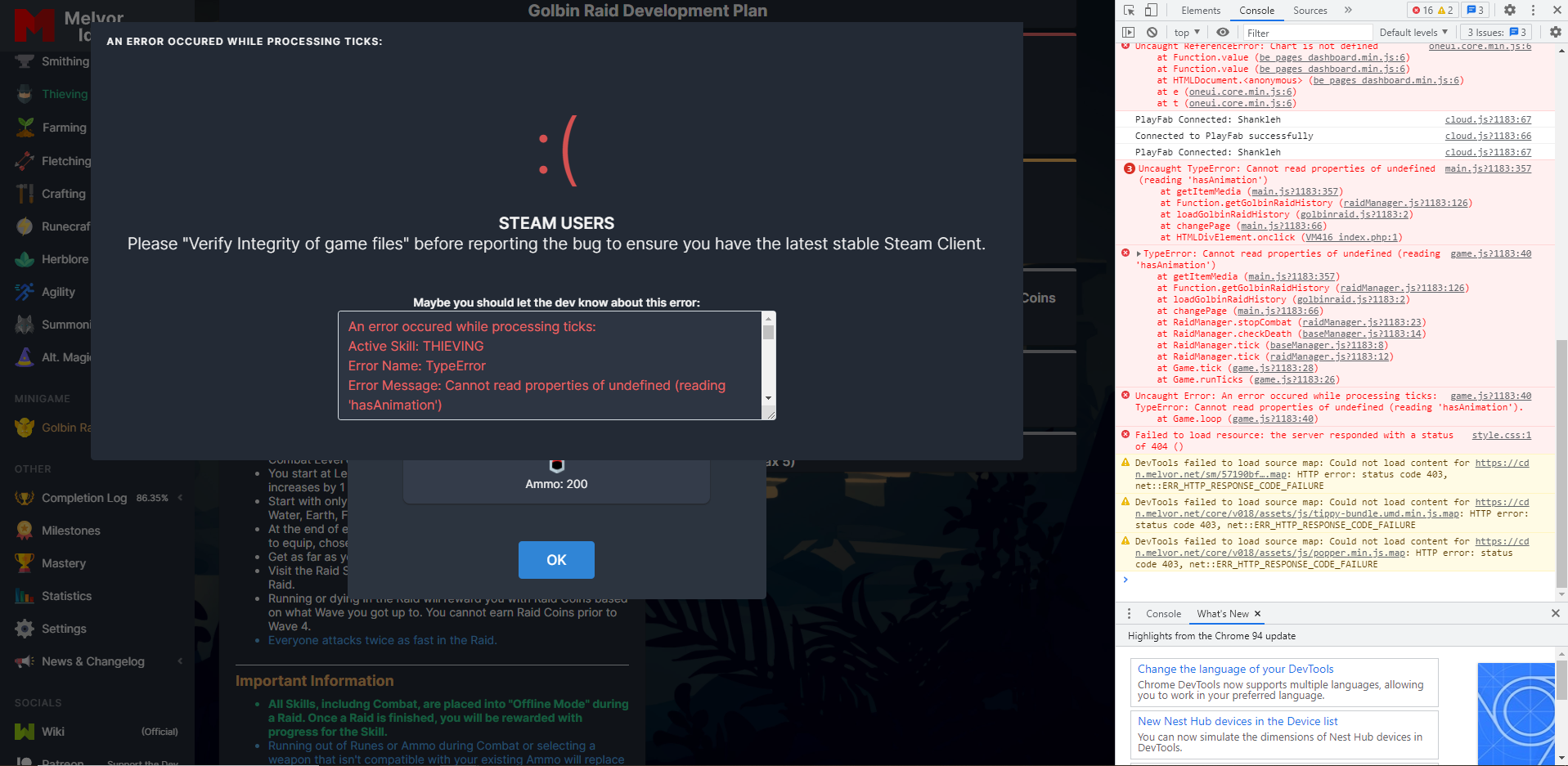 [Golbin Raid] Error message when dying in Golbin Raid while Thieving · Issue #1454 · MelvorIdle ...