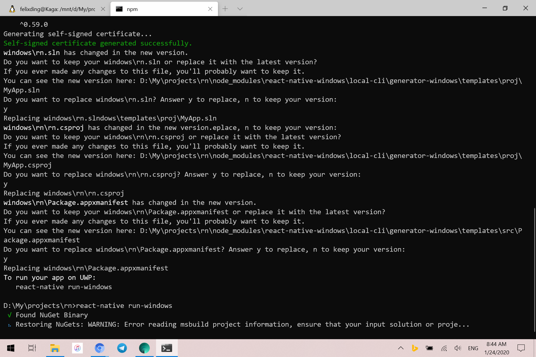 Stuck at "Restoring NuGets: WARNING: Error reading msbuild project information, ensure that your ...