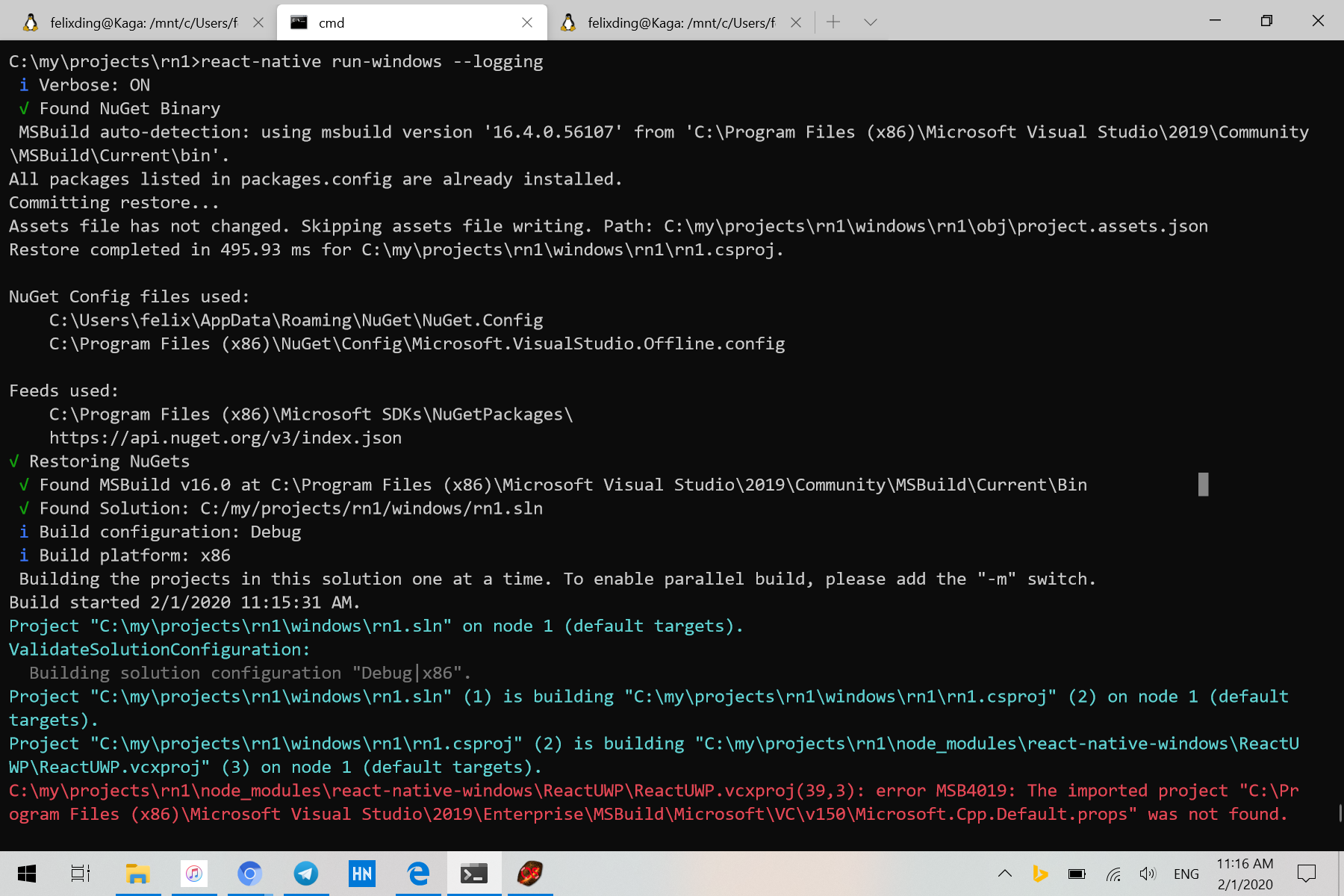 Stuck at "Restoring NuGets: WARNING: Error reading msbuild project information, ensure that your ...