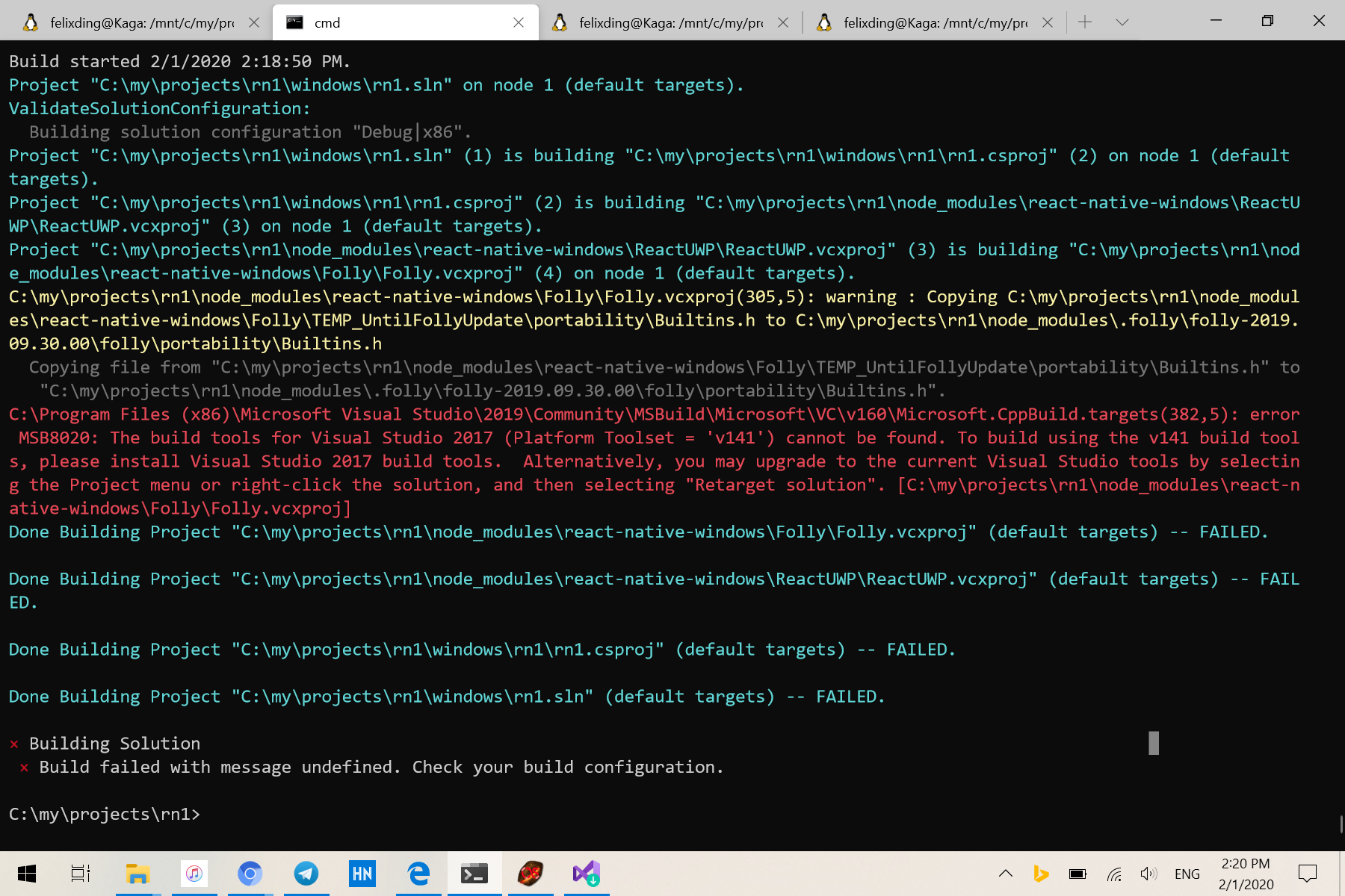 Stuck at "Restoring NuGets: WARNING: Error reading msbuild project information, ensure that your ...