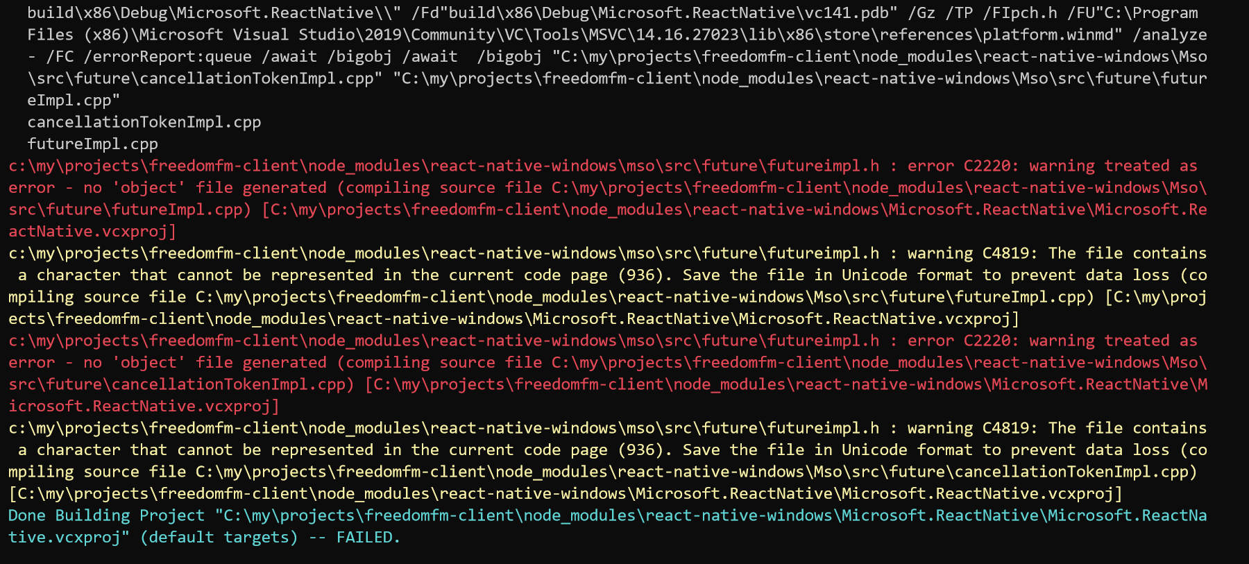 futureimpl.h : error C2220: warning treated as error - no 'object' file generatedDescribe the ...