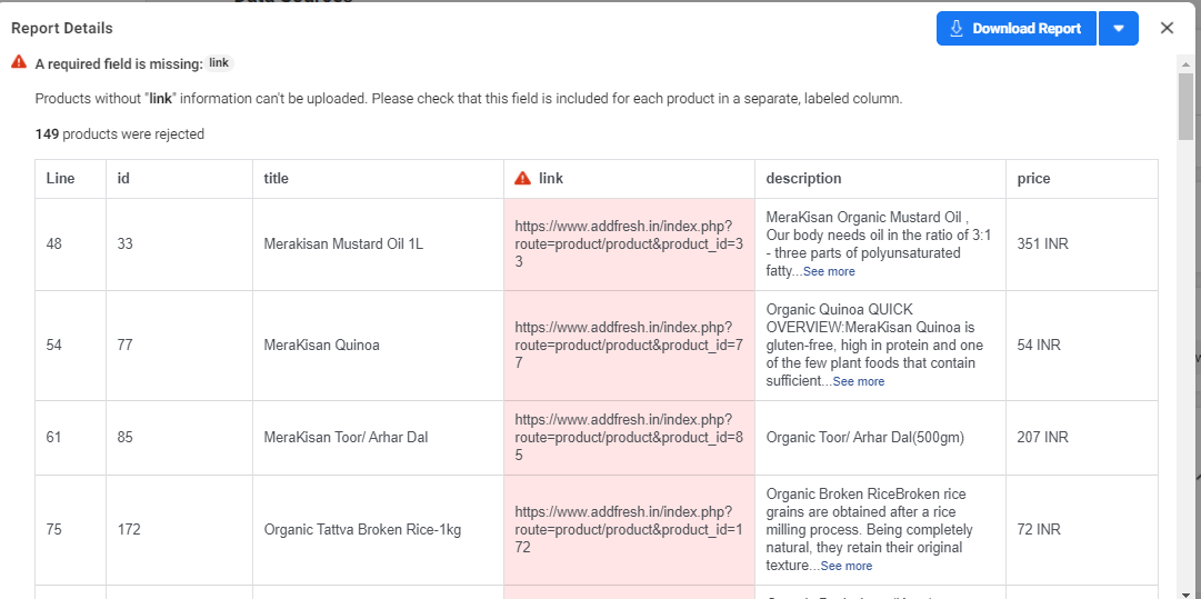 [BUG] products rejected due to errors opencart 3.0.3.6, facebook Plugin Version: 3.1.0, Pixel ...
