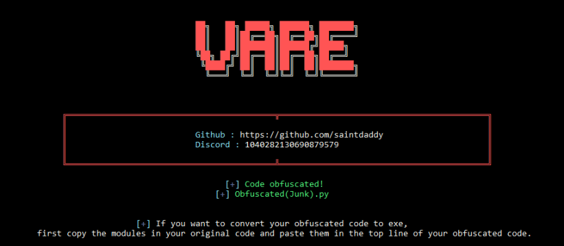 GitHub - saintdaddy/Vare-Obfuscator: FUD Python Obfuscator - Crypter For Anti Virus Evasion